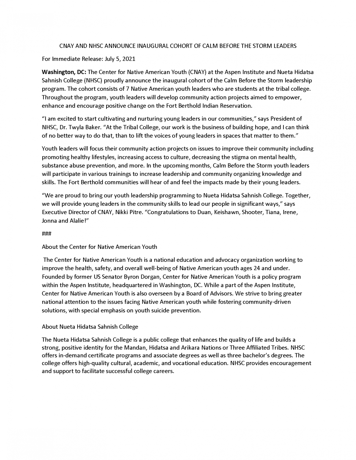 NHSC announces Calm before the Storm’s first cohort through their CNAY ...